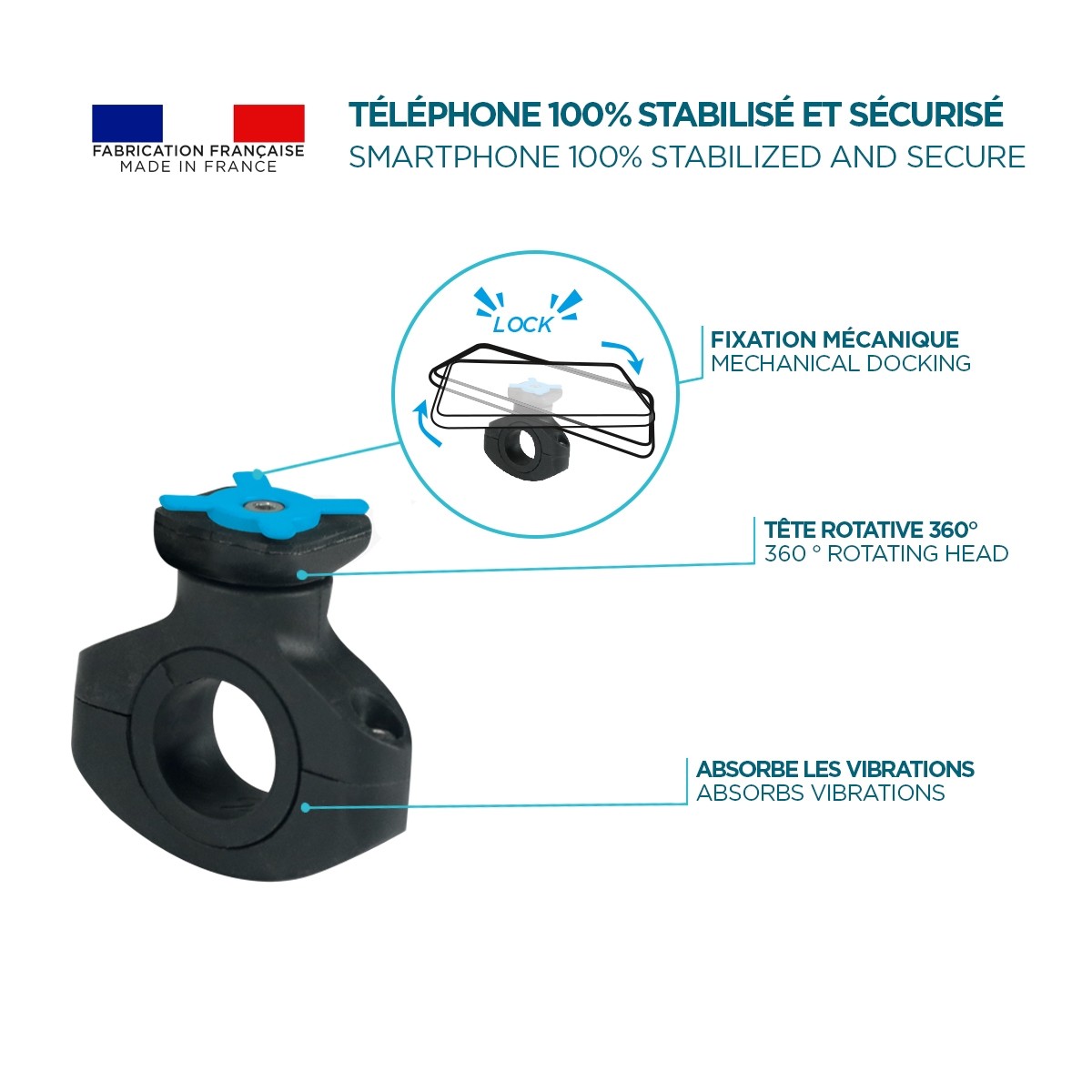 support smartphone pour guidon de velo universel fabriqué en France