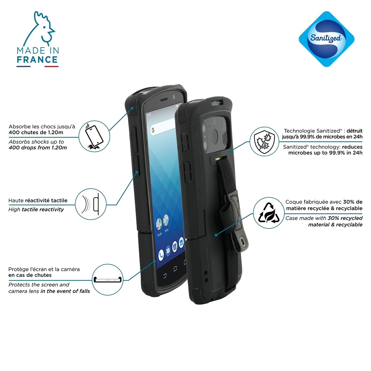 Coque de Protection Renforcée pour PDA durci Unitech EA510 avec Patte de Saisie et Porte-Stylet ...