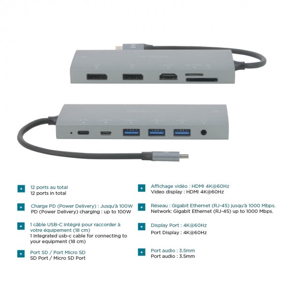 Docking station USB-C 12 in 1 - 100W