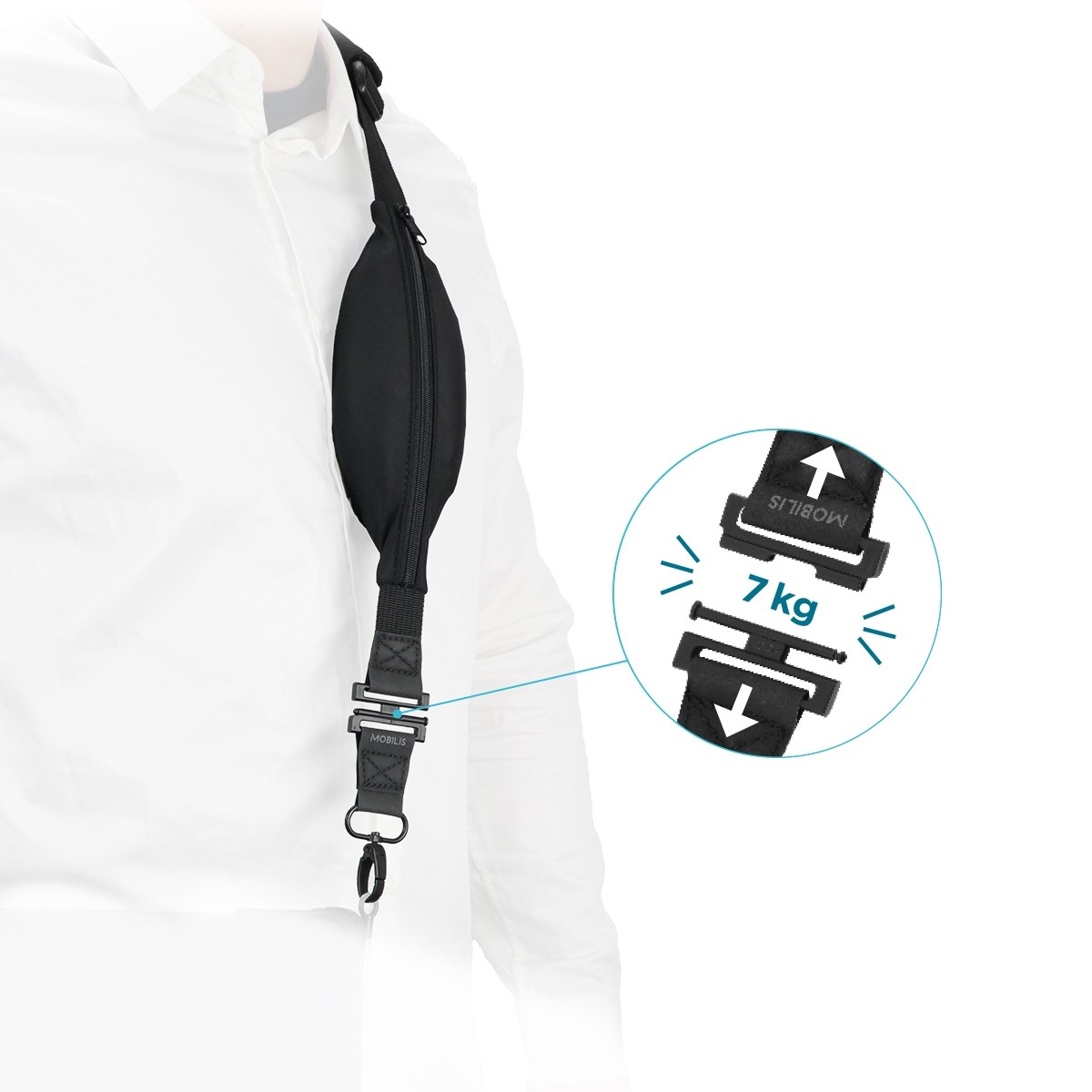 Universal shoulder strap with secure opening system + expandable pocket ...