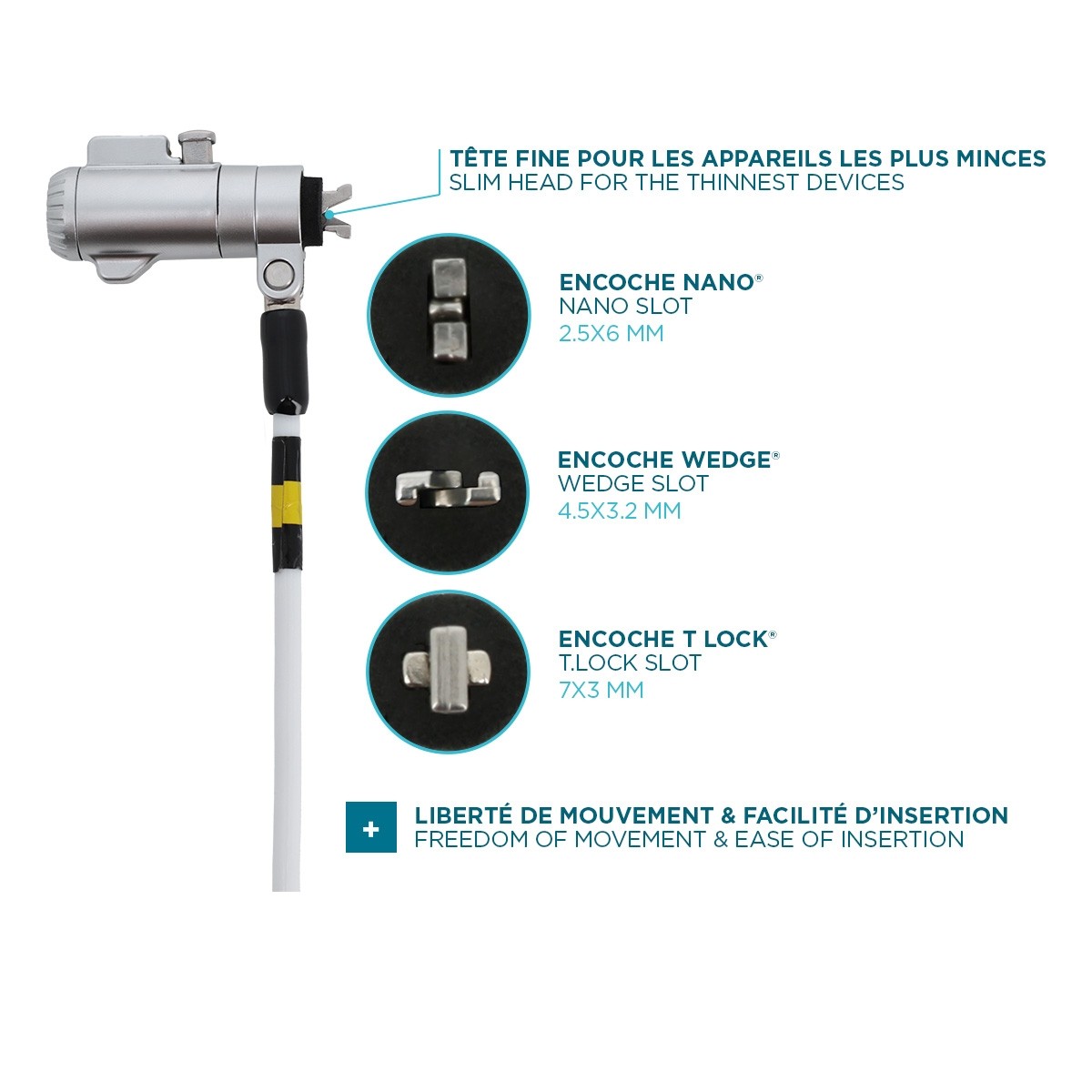 Universal rotating safety cable with key