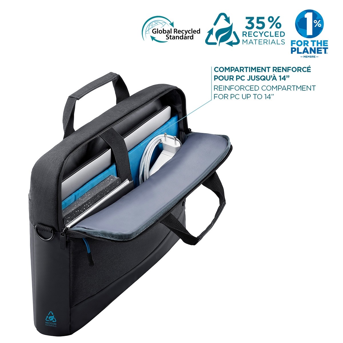 Toploading briefcase 14-16'' - 35% recycled - Trendy Black