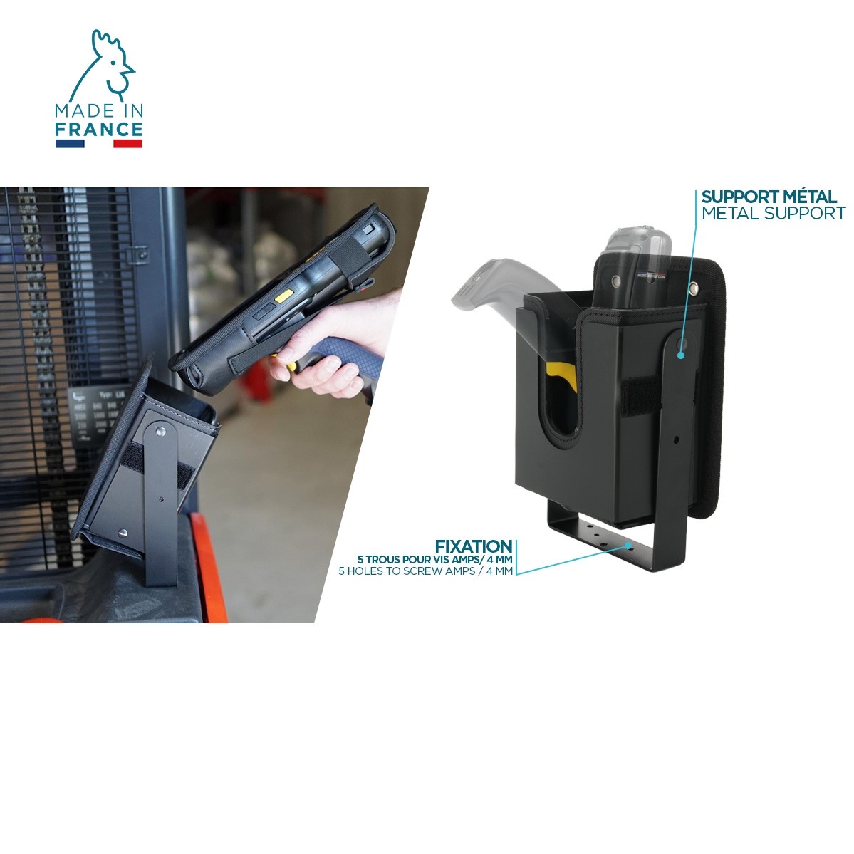 fork-lift and hand-truck holster barcode scanners and mobile computers