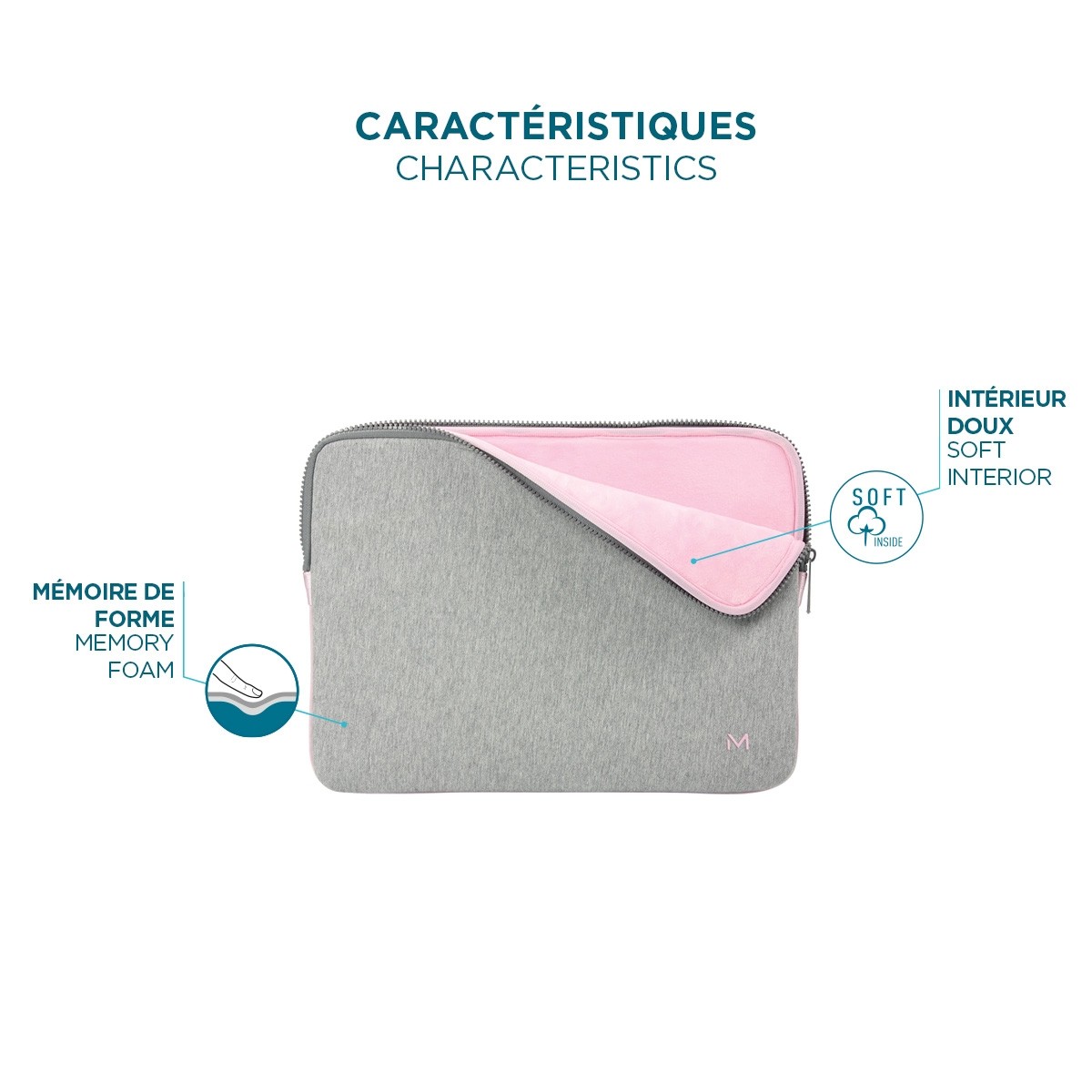 grey and pink memory foam computer sleeve with soft interior