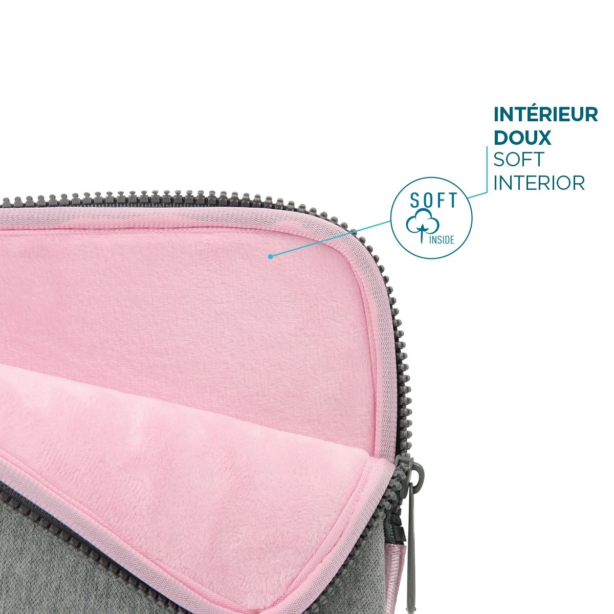 grey and pink memory foam computer sleeve with soft interior