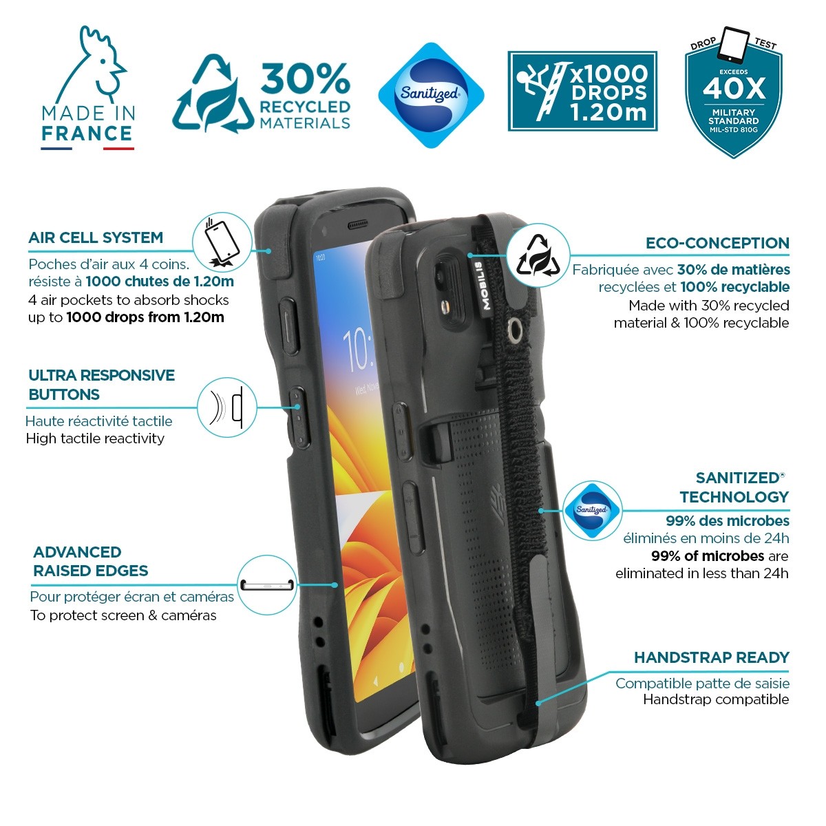 Rugged protective case for Zebra TC22 - TC27 + handstrap - PROTECH