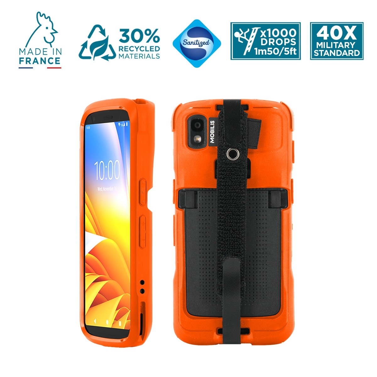Rugged protective case for Zebra TC22 - TC27 + handstrap - PROTECH - Orange
