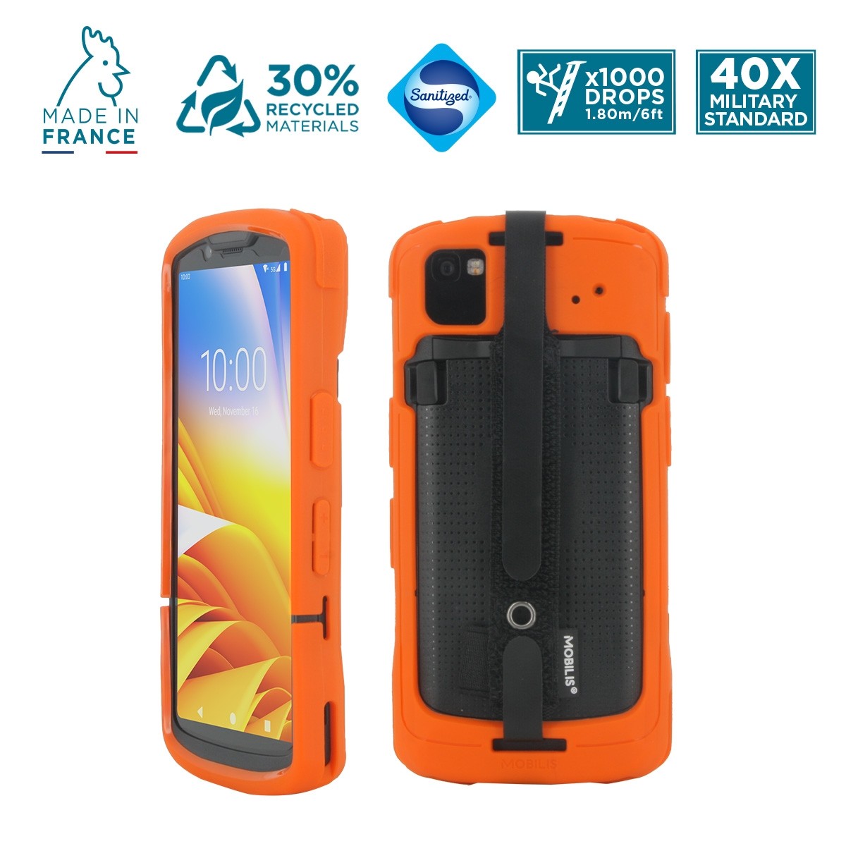 Rugged protective case for Zebra TC53 - TC58 + handstrap - PROTECH - Orange